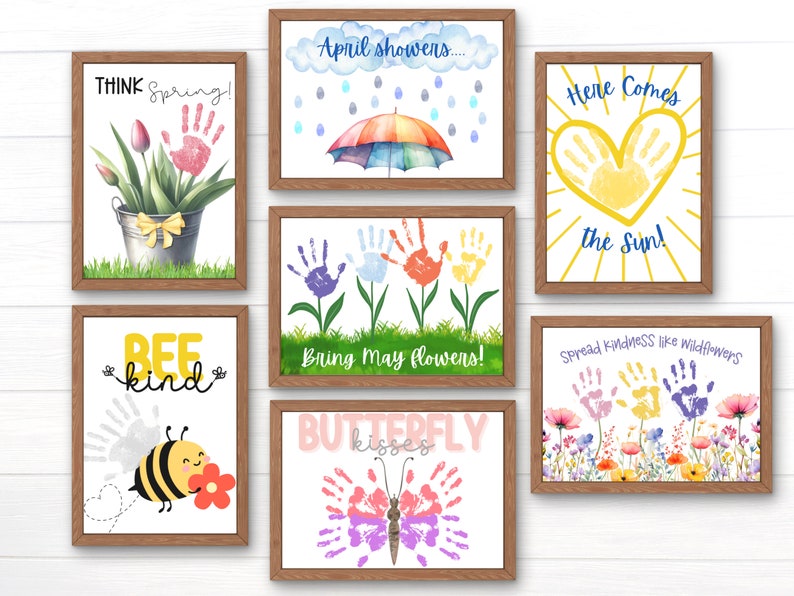 Spring Handprint Art Bundle - Printable Craft Templates, Keepsake for ...