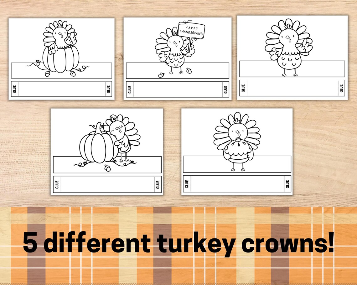 Thanksgiving Turkey Paper Crowns: Kids Coloring Craft (digital Download ...