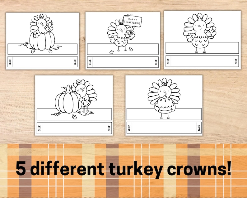 Thanksgiving Turkey Paper Crowns, Kids Thanksgiving Party Coloring ...