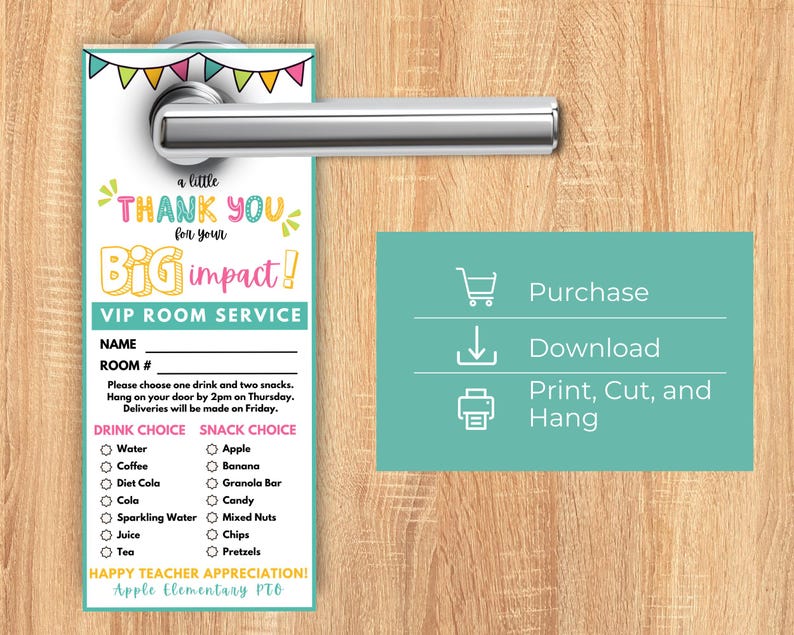 Teacher Appreciation Week Door Hanger, VIP Room Service Template for ...