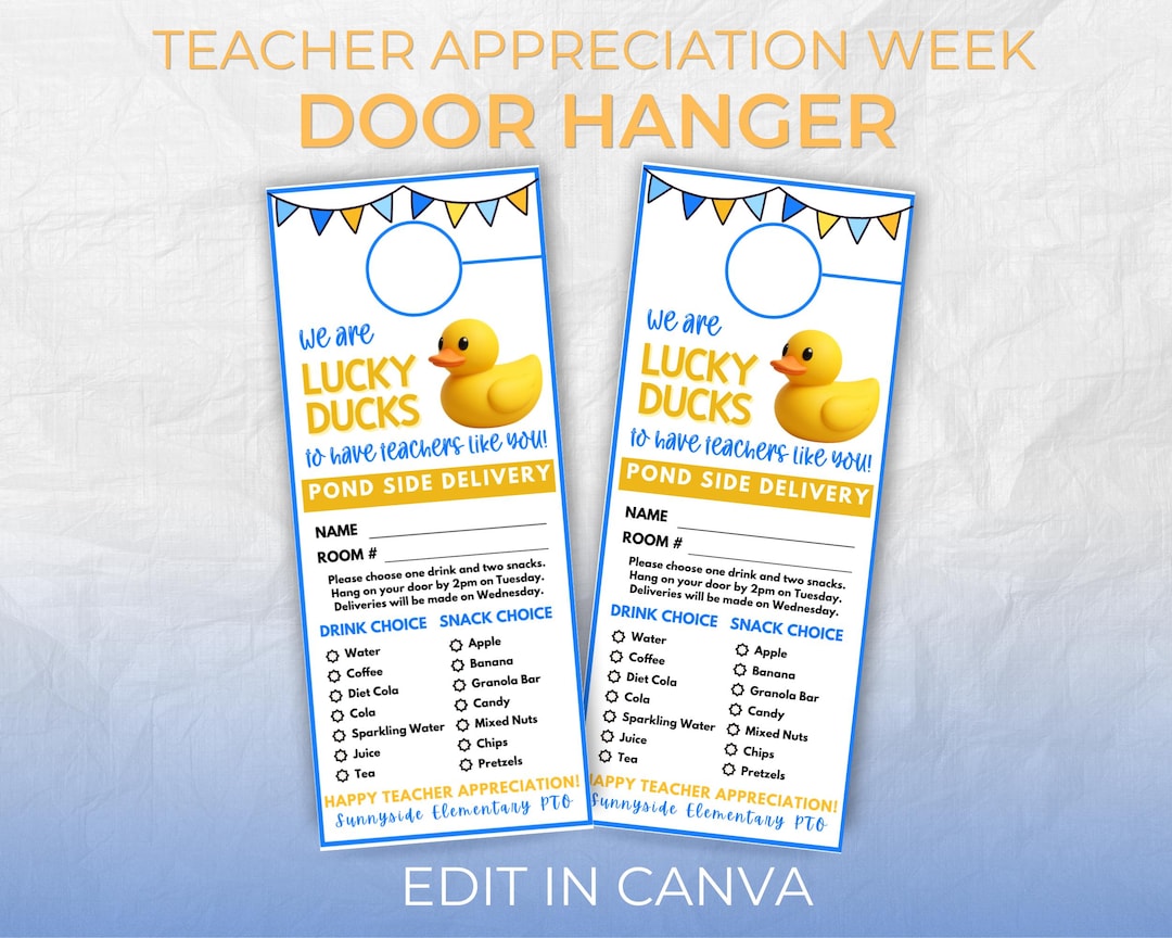 Teacher Appreciation Week Door Hanger, Lucky Duck VIP Room Service ...