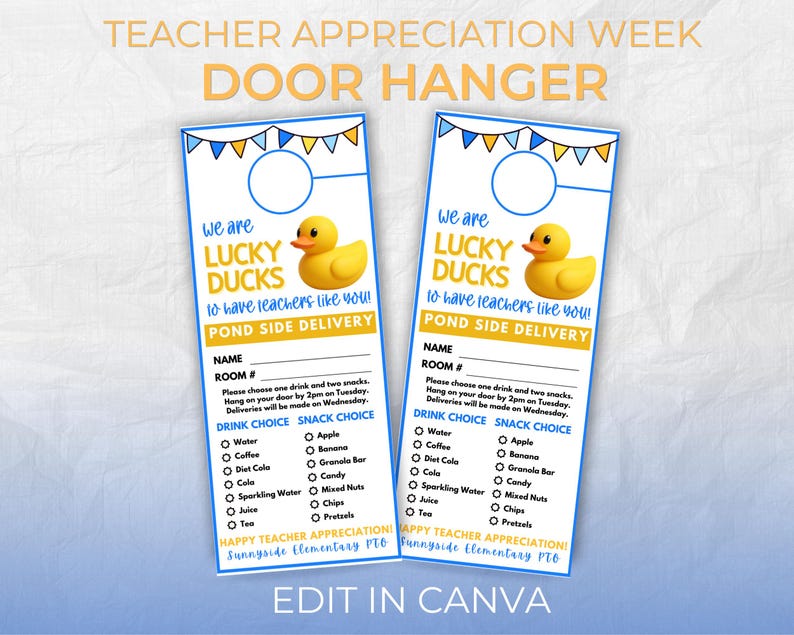 Teacher Appreciation Week Door Hanger, Lucky Duck VIP Room Service ...