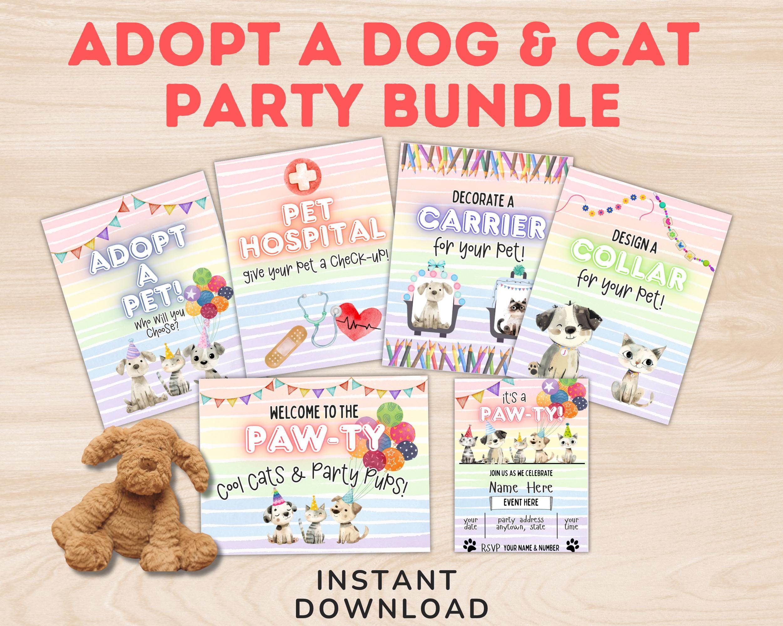 Dog and Cat Themed Birthday "paw-ty" Printable Bundle, Pet Adoption ...