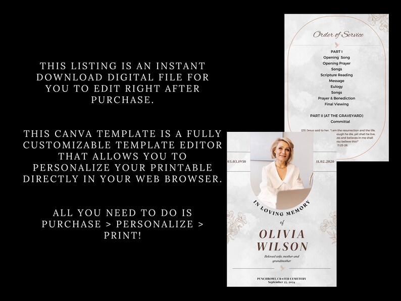 Editable Funeral Program Template| Celebration of Life Printable ...