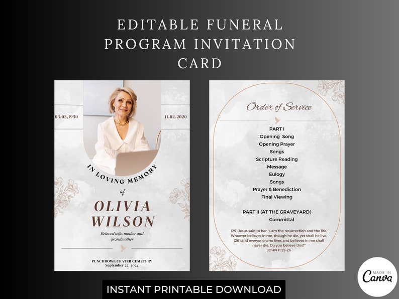 Editable Funeral Program Template| Celebration of Life Printable ...