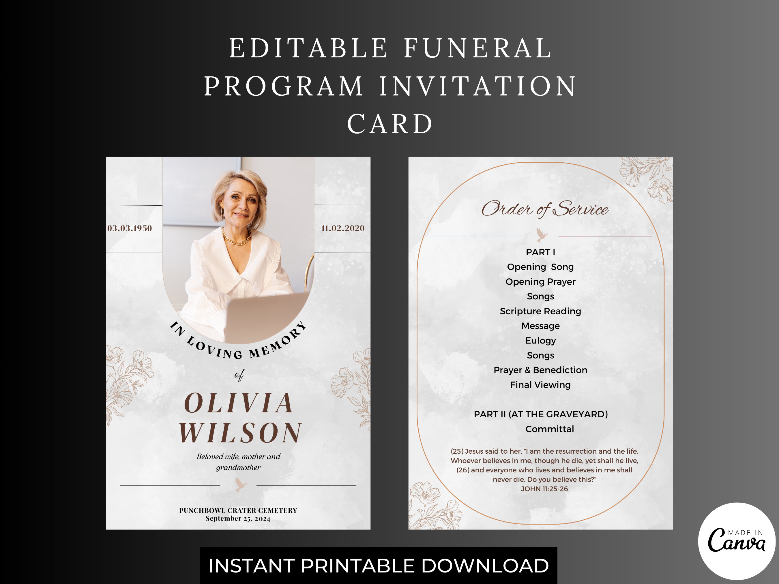 Editable Funeral Program Template| Celebration of Life Printable ...