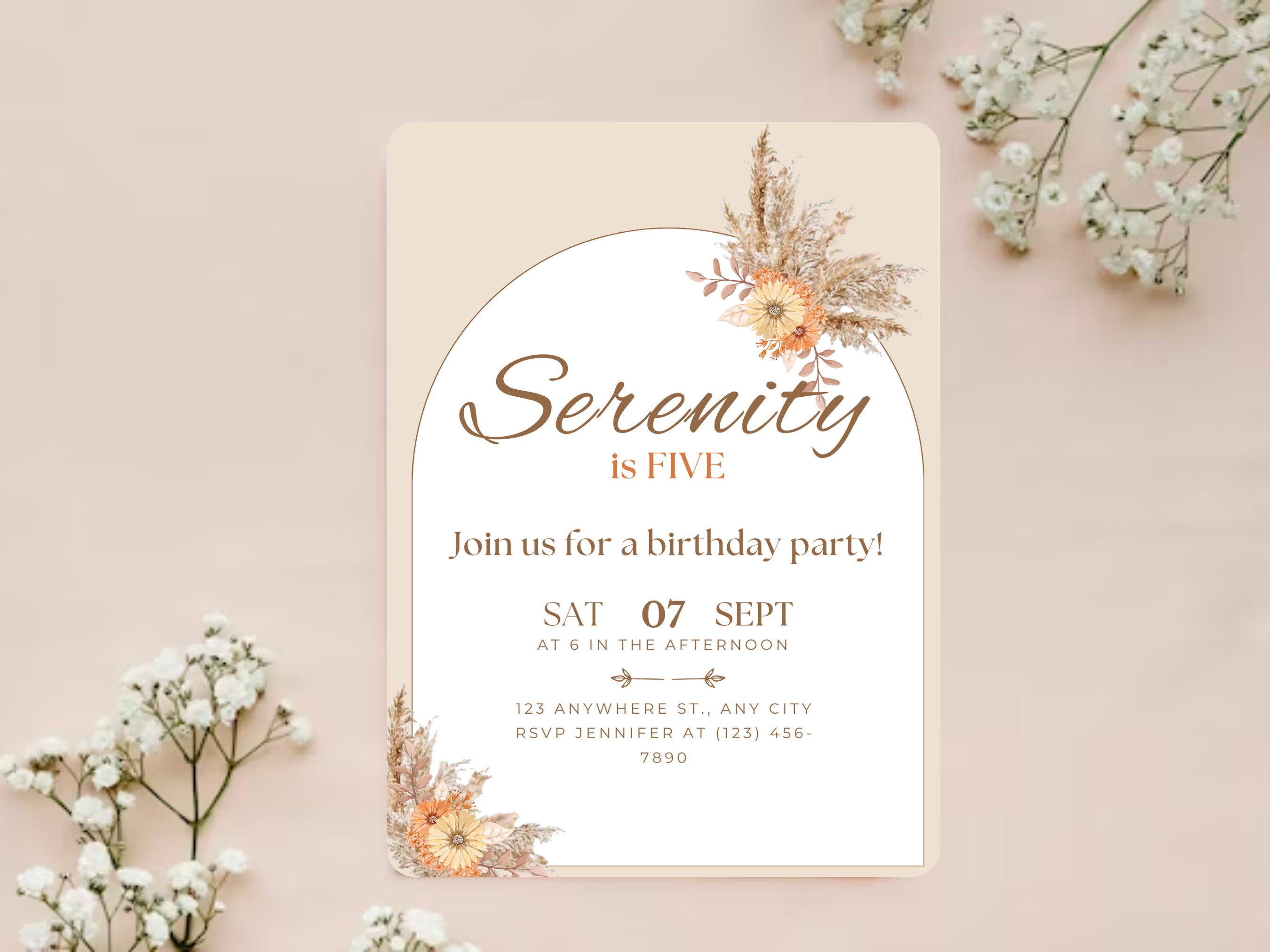 Pampas Grass Birthday Invitation| Bohemian Birthday Invite Template ...