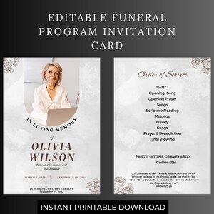 Editable Funeral Program Template| Celebration of Life Printable ...