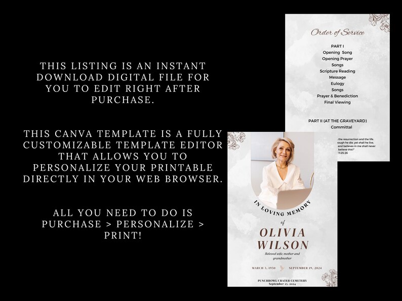 Editable Funeral Program Template| Celebration of Life Printable ...