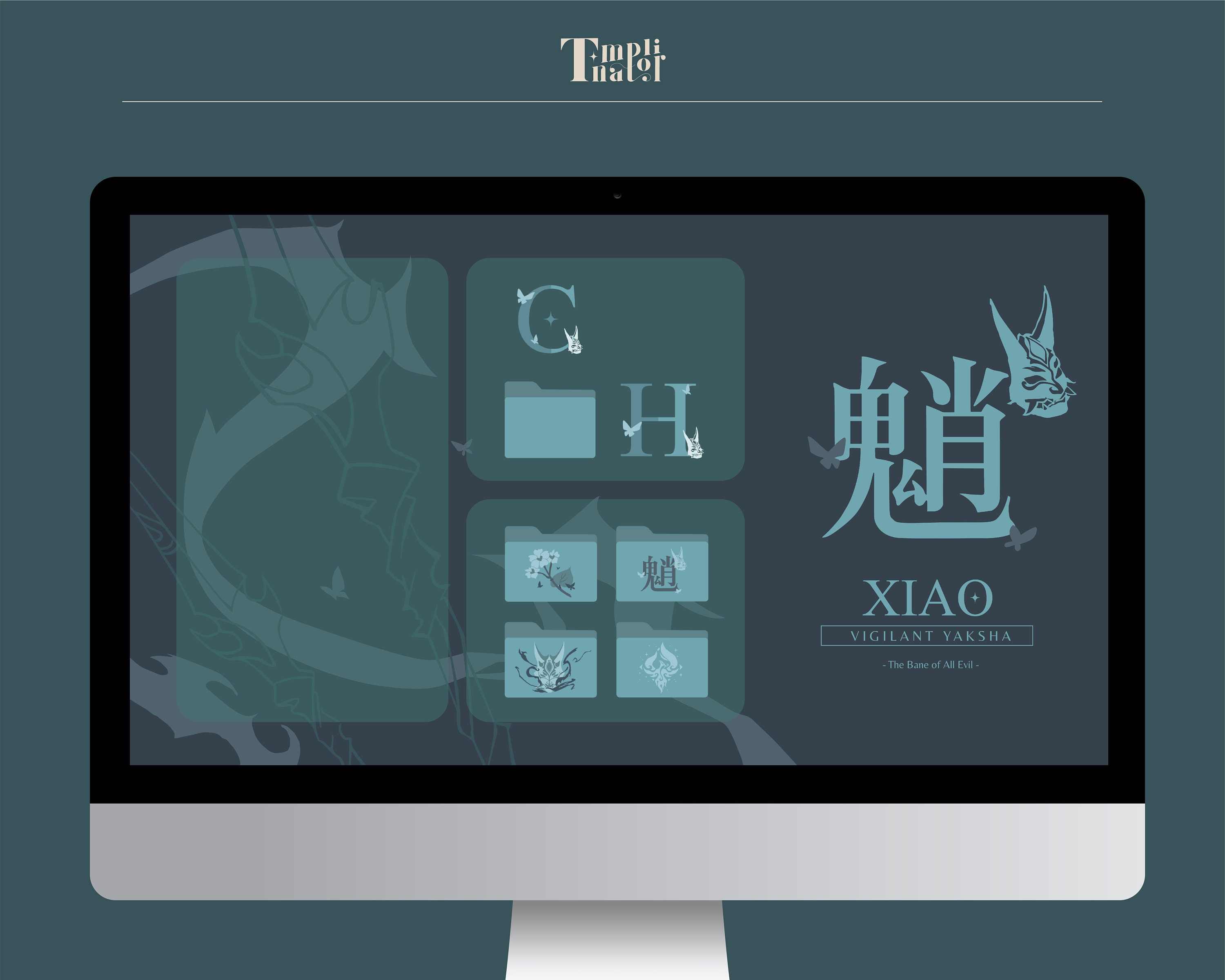 Genshin Impact Xiao Themed Desktop Organizer Wallpaper With Folder ...
