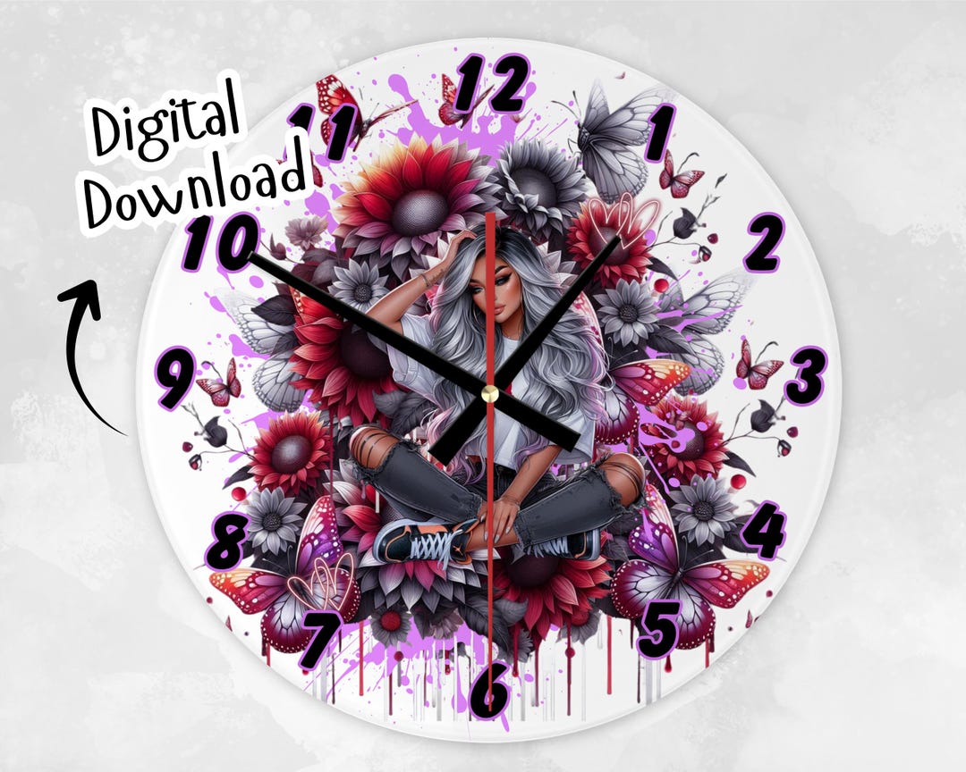Sublimation Clock PNG, Floral Butterfly Design (digital Download) - Etsy