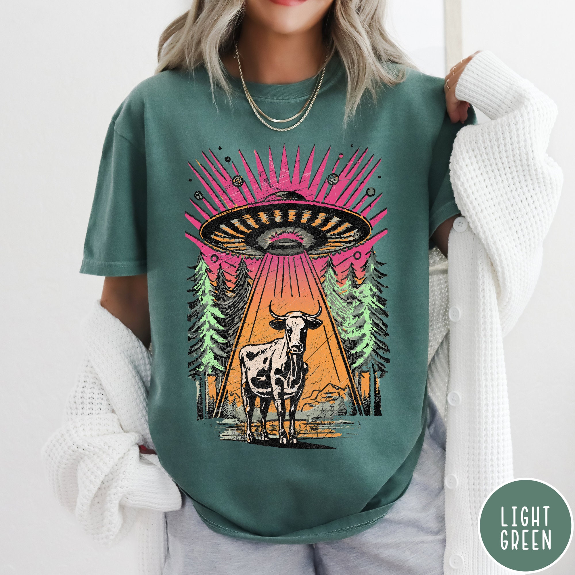 UFO Cow Abduction Shirt, Funny Vintage Retro Graphic Alien Tshirt ...
