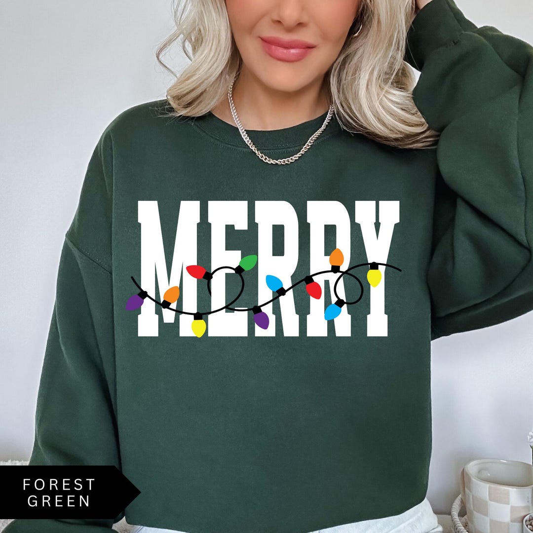 Retro Merry Sweatshirt: Trendy Christmas Shirt, Festive Cute Women's ...