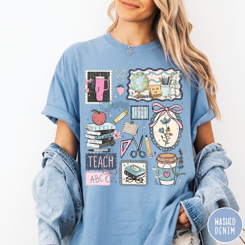 Teacher Life Collage Comfort Colors® Shirt, Cute School Graphic Tee ...