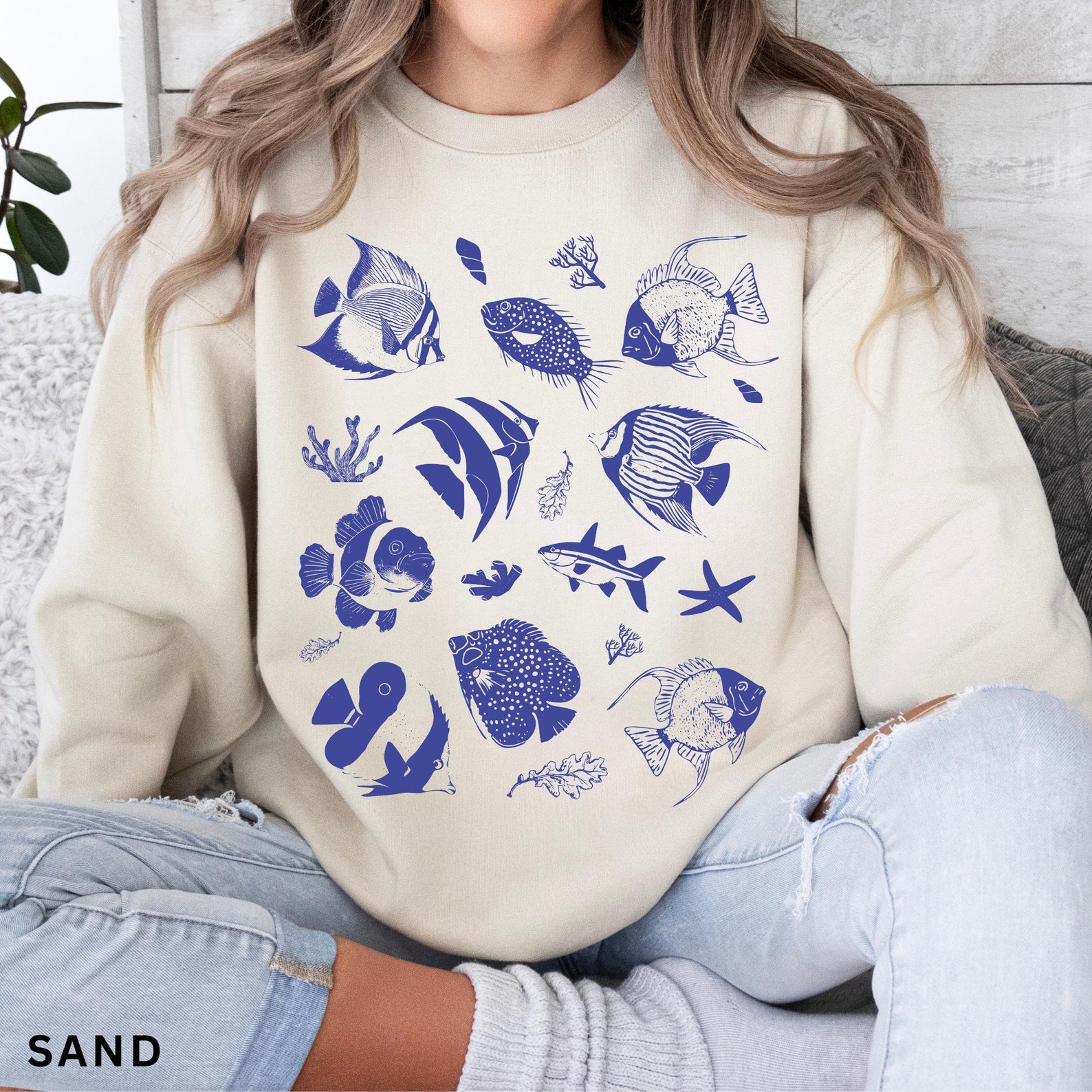 Vintage Tropical Fish Sweatshirt, Protect the Ocean Shirt, Oversized ...