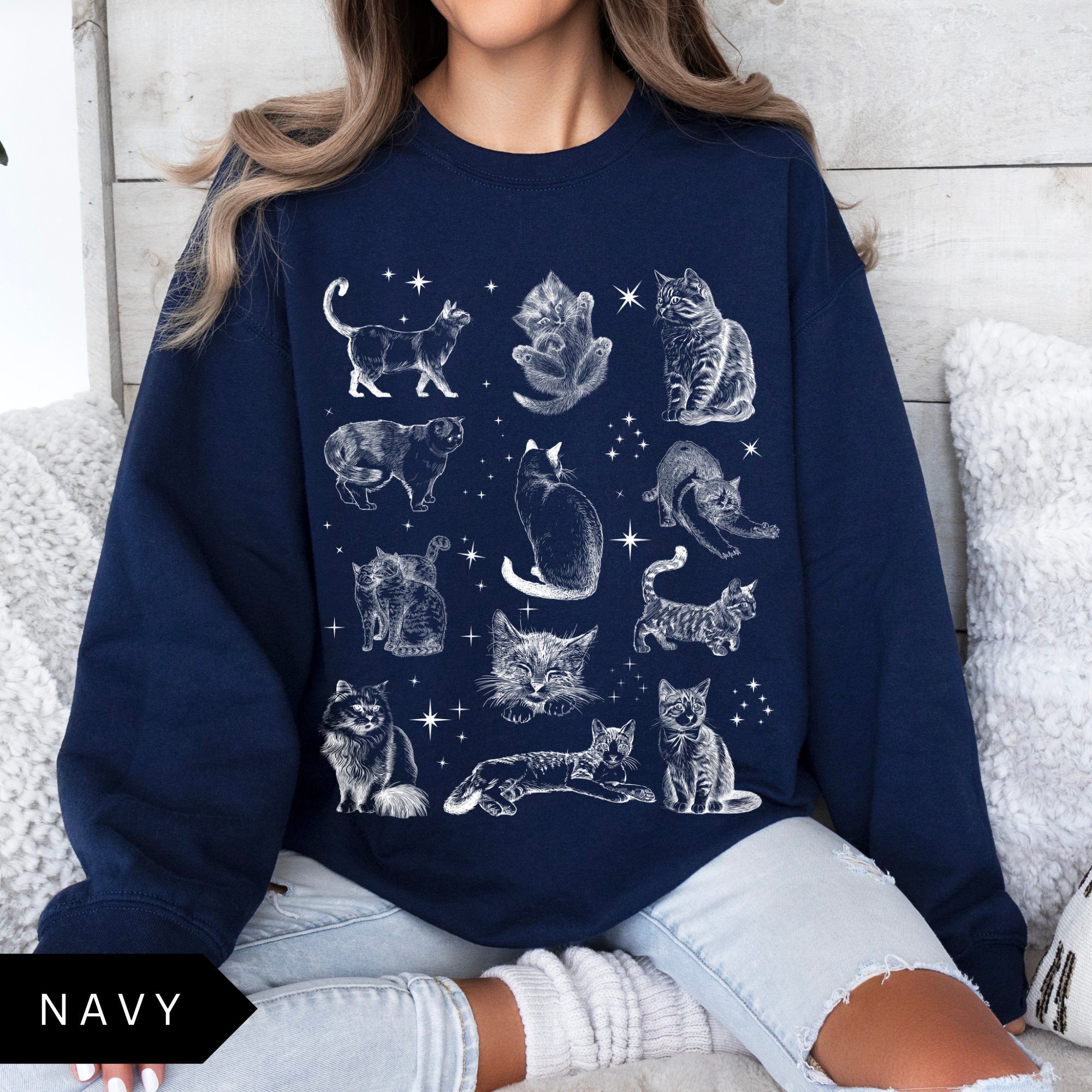 Vintage Cats Sweatshirt, Faded Retro Cat Shirt, Unisex Sweatshirt, Cat ...