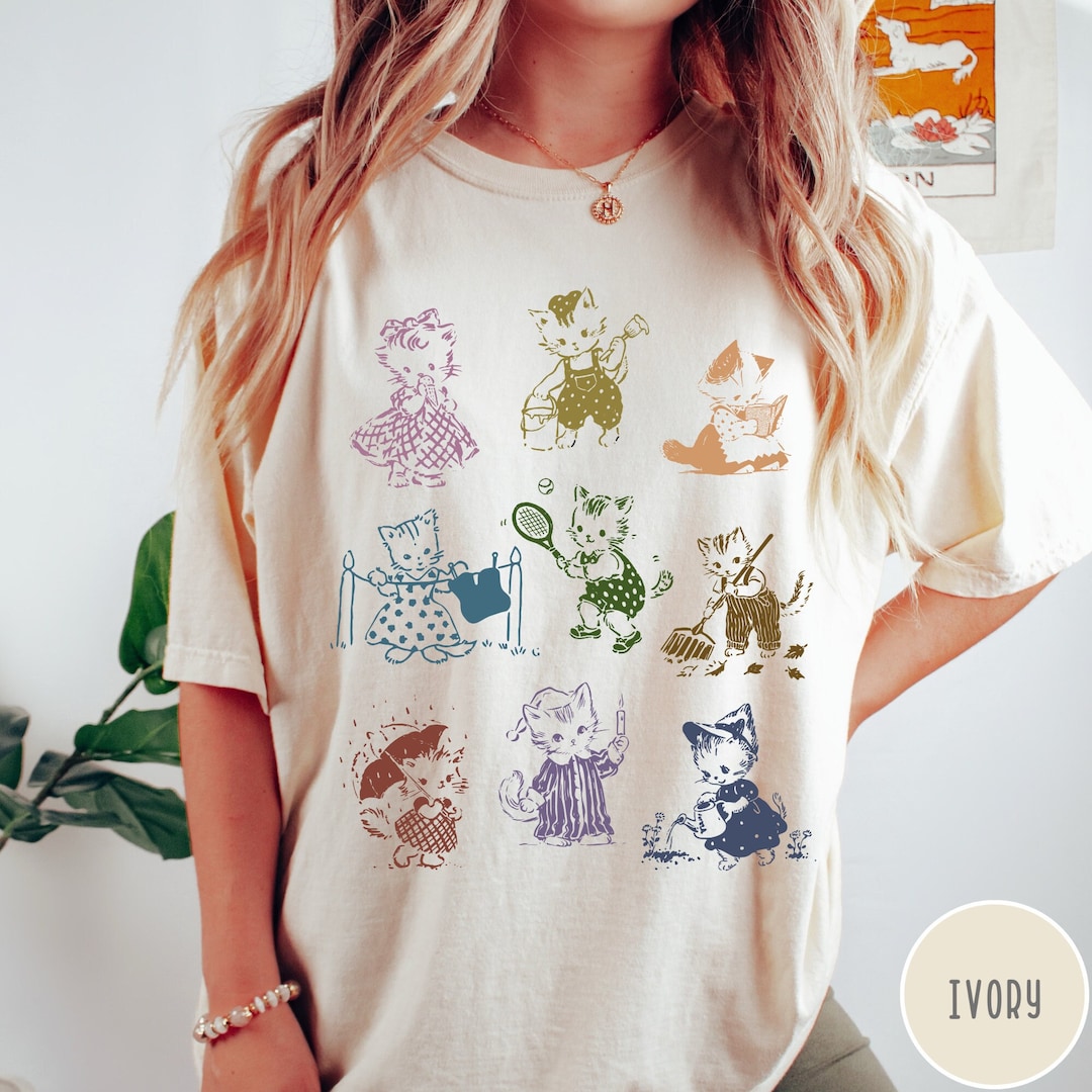 Vintage Retro Cute Cat Comfort Colors® T-shirt, Funny Kitten Playing ...
