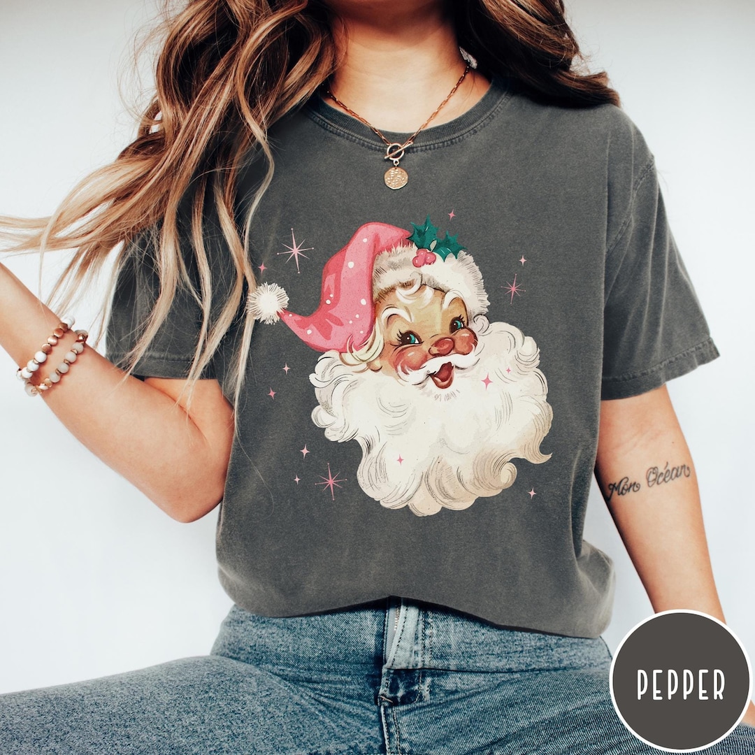 Pink Santa Retro Christmas Comfort Colors® T-shirt, Vintage Christmas ...