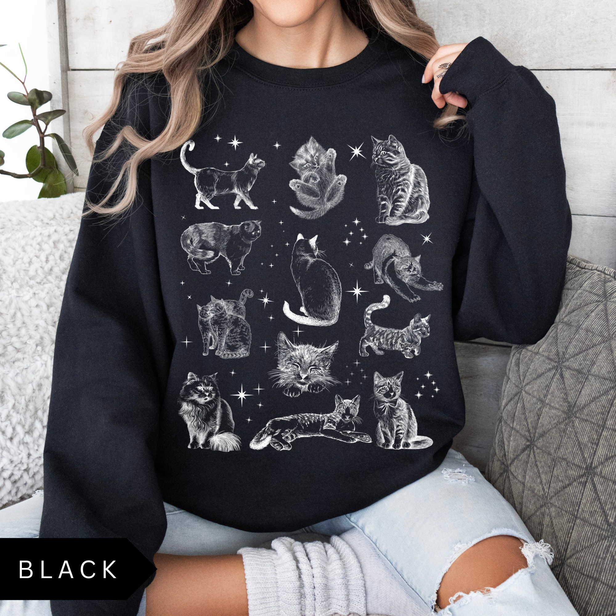 Vintage Cats Sweatshirt, Faded Retro Cat Shirt, Unisex Sweatshirt, Cat ...