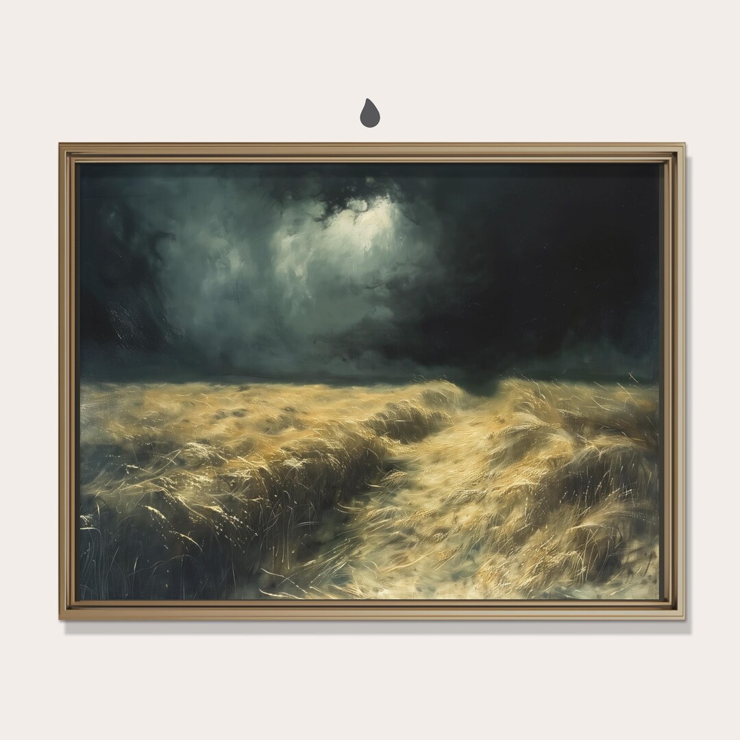 Wheat Field Realism Art, Golden Wheat & Foreboding Sky, Farmhouse ...