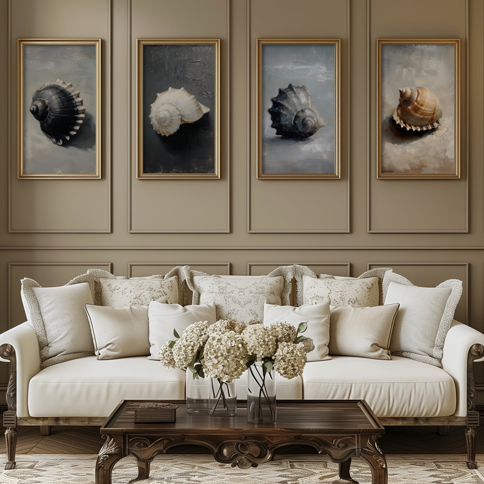 Shell Paintings Collectionneutral Tones, Black, Whitevintage ...