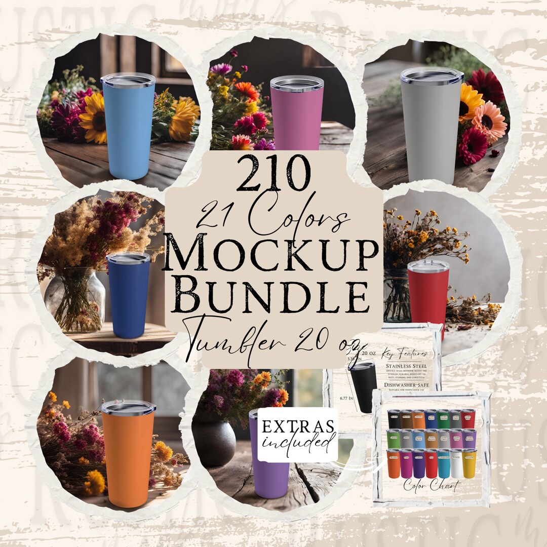 210 Floral 21 Color Tumbler Mockup Bundle Printify Tumbler 20 Oz PNG ...
