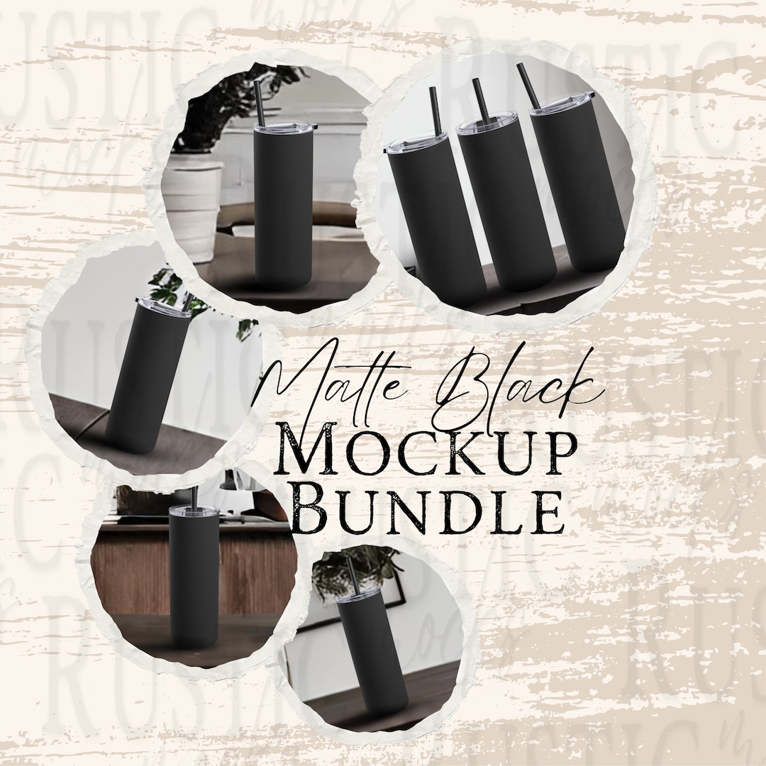 Rustic Black Tumbler Mockup Bundle 20 Oz Matte Skinny Tumbler PNG and ...
