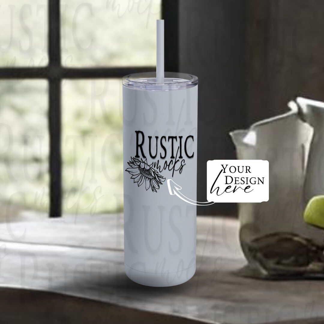 Rustic Dusty Blue Tumbler Mockup Back View 20 Oz Matte Skinny Tumbler ...