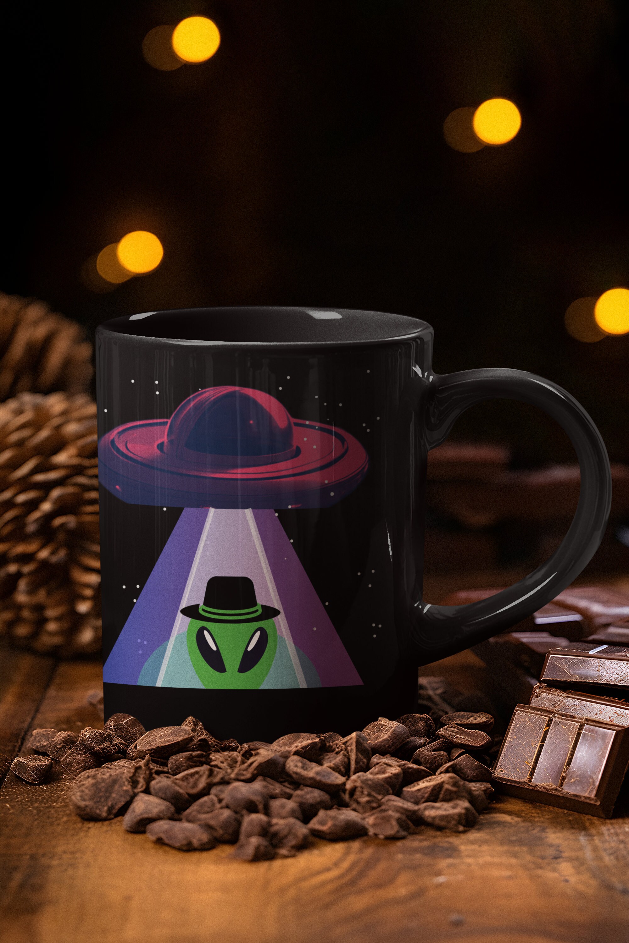 Galactic Coffee Break Mug Black Coffee Mug Space Mug UFO Coffee Mug ...