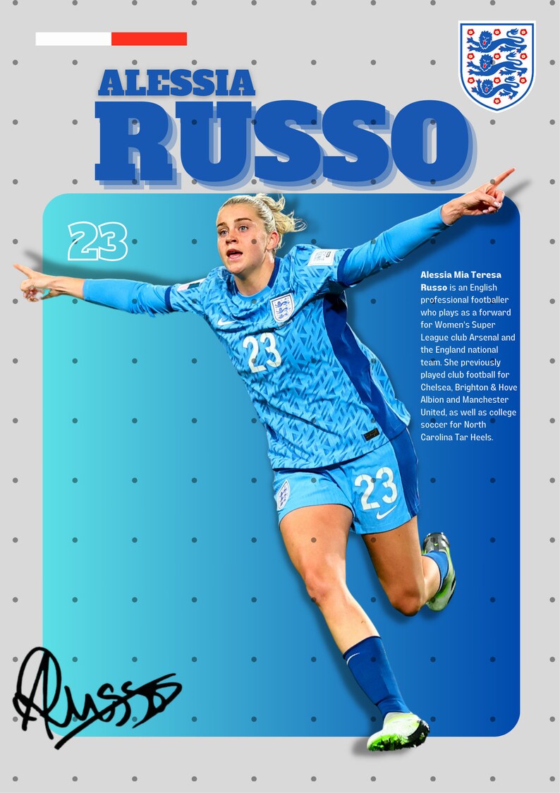 Alessia Russo England Lionesses Digital Signed Poster Wall Art Bedroom Decor Gift, Size A3 - Etsy UK