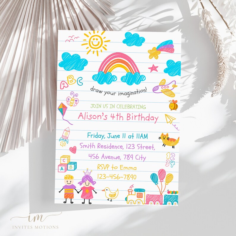 Editable Crayon Birthday Invitation, Art Party Invitation, Drawing Art ...