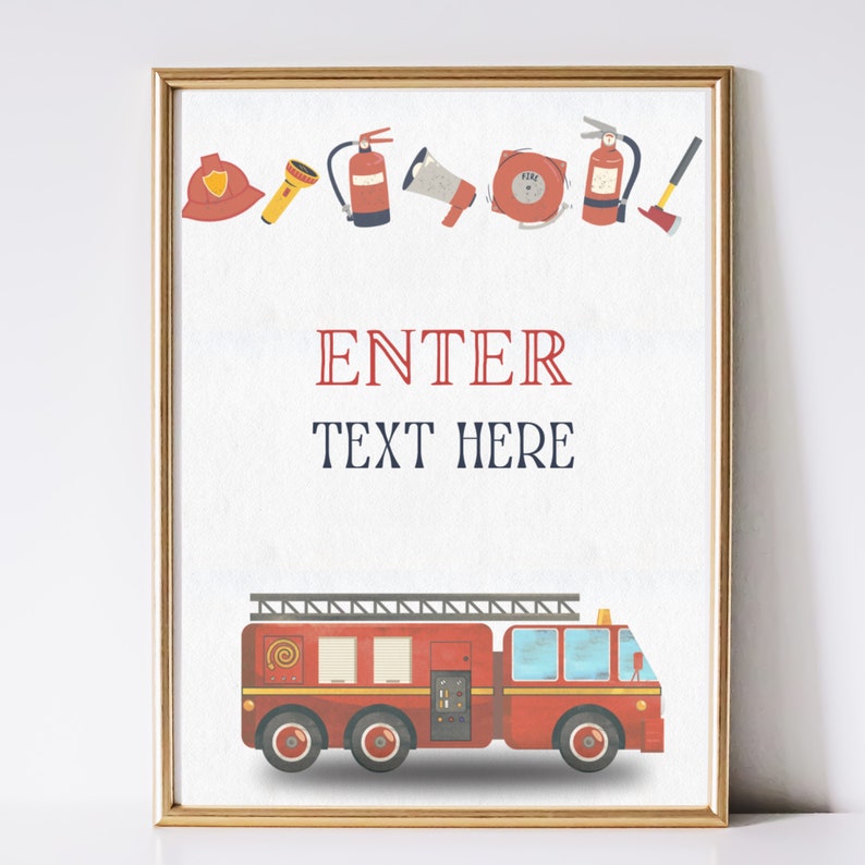 Firetruck Party Sign Editable for Fire Truck Theme Birthday Party Table ...