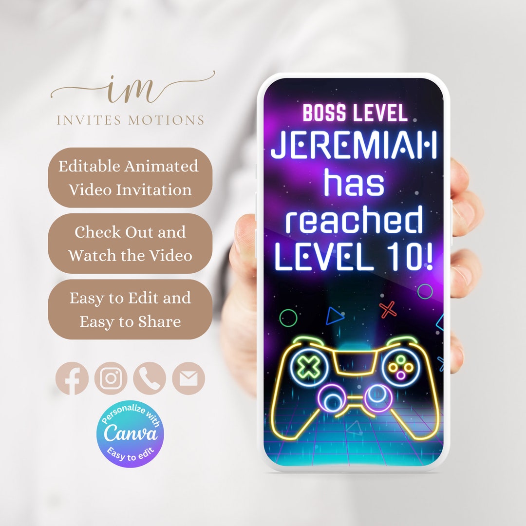 Video Game Birthday Invitation Editable Gaming Birthday Text Message ...