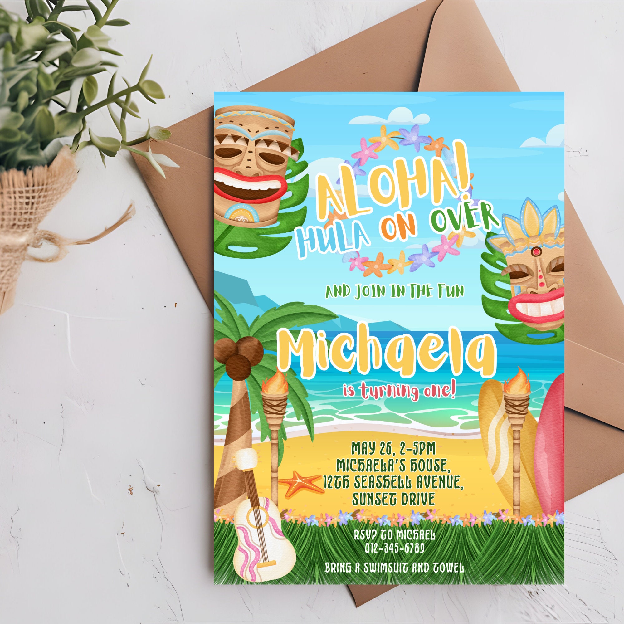 Luau Birthday Party Invitation Hawaiian Birthday Party Invite Printable ...