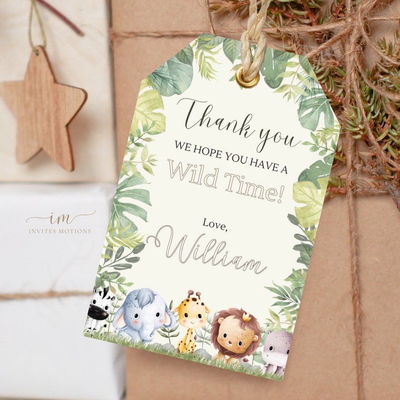 Editable Safari Animals Party Favor Tag for Jungle Birthday Thank You ...