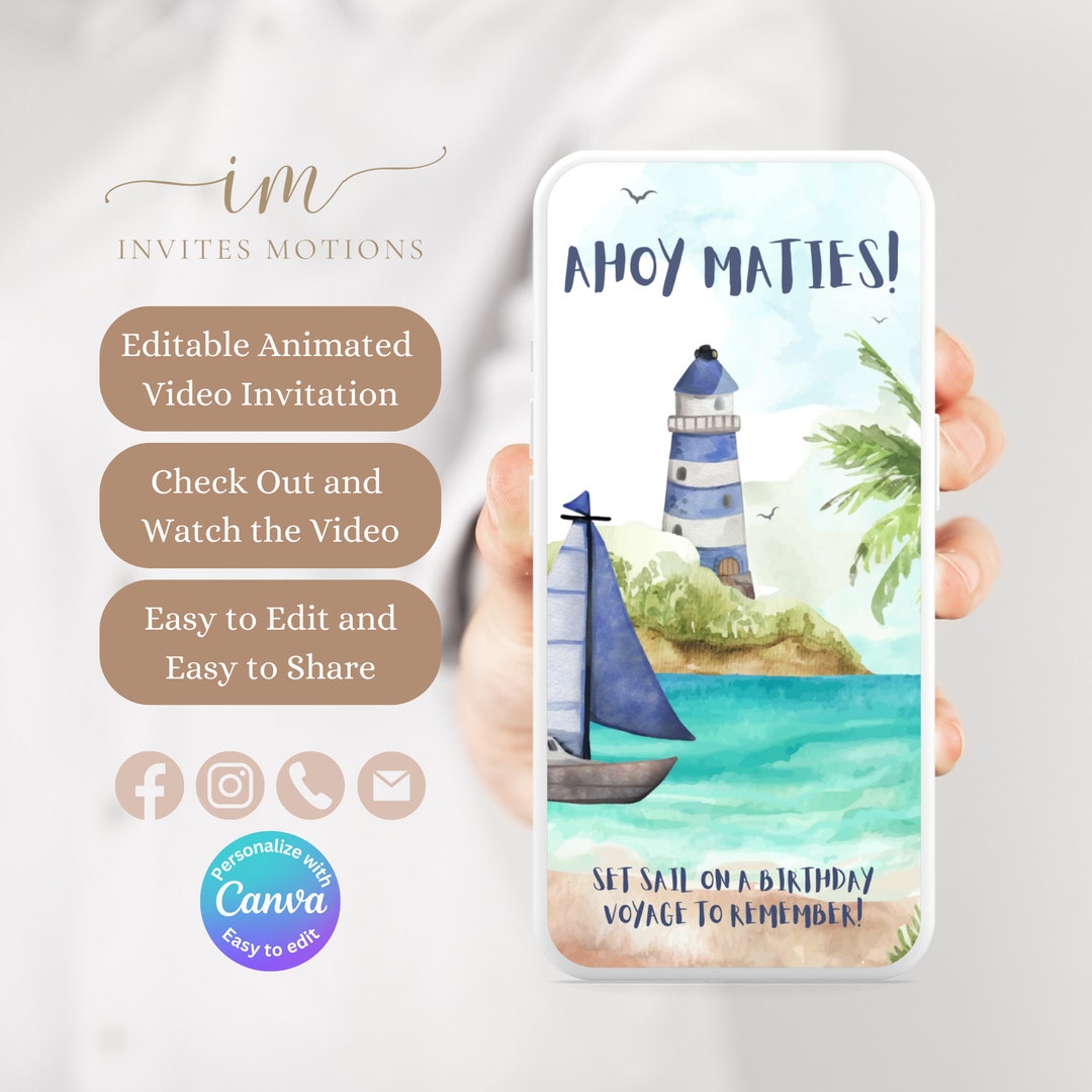 Nautical Sailor Birthday Invitation, Nautical Party Digital Animated ...