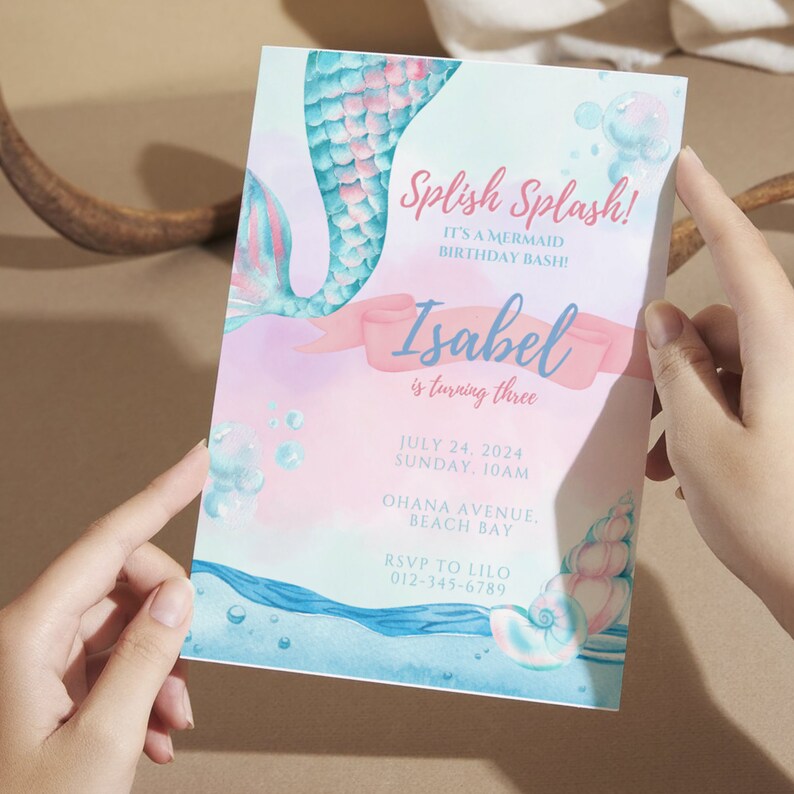 Mermaid Birthday Invitation for Blue Mermaid Tail Invite Printable ...