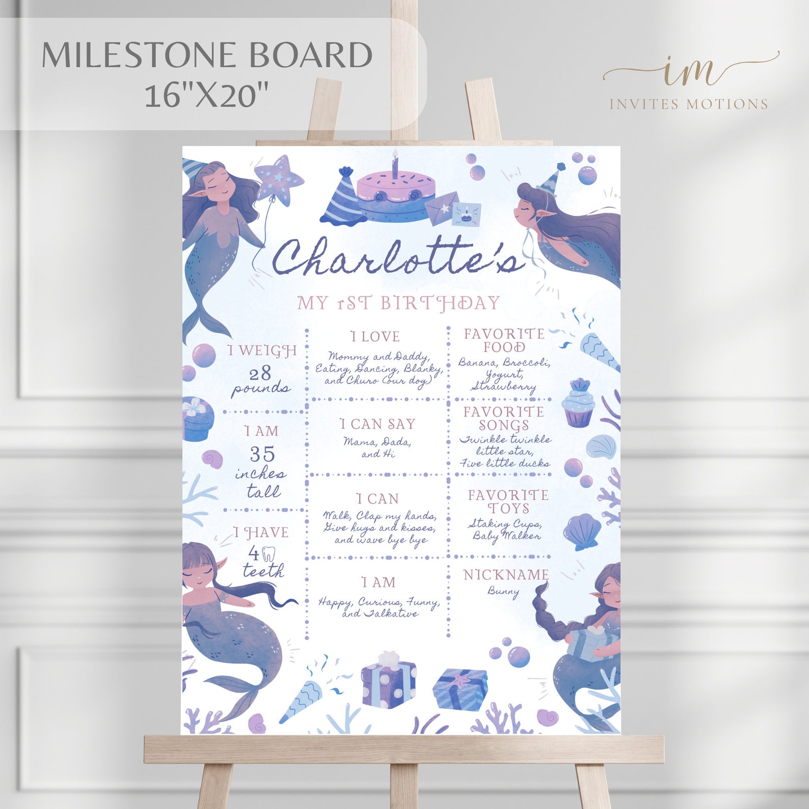 Editable Mermaid Birthday Milestone Poster Template Mermaid Party ...