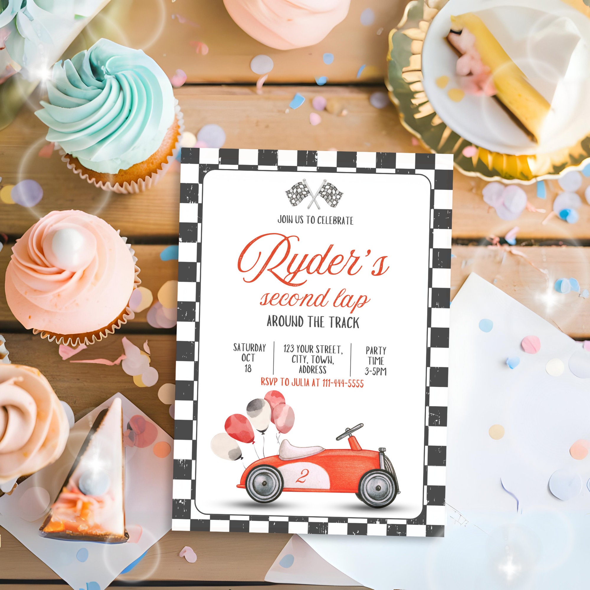Race Car Birthday Party Invitation Around the Track Party Invite ...