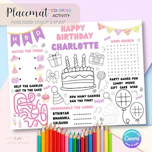 Birthday Party Coloring Page Placemat, Happy Birthday Party Mat ...
