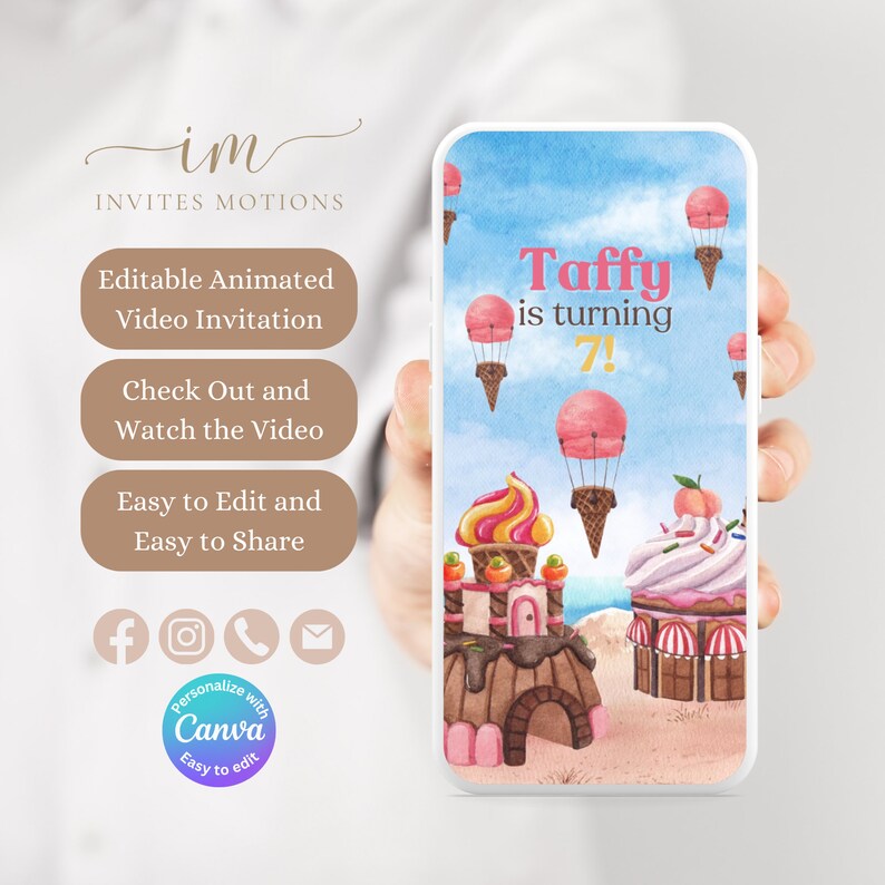 Candy Land Birthday Video Invitation: Editable Kids Evite (SMS) - Etsy