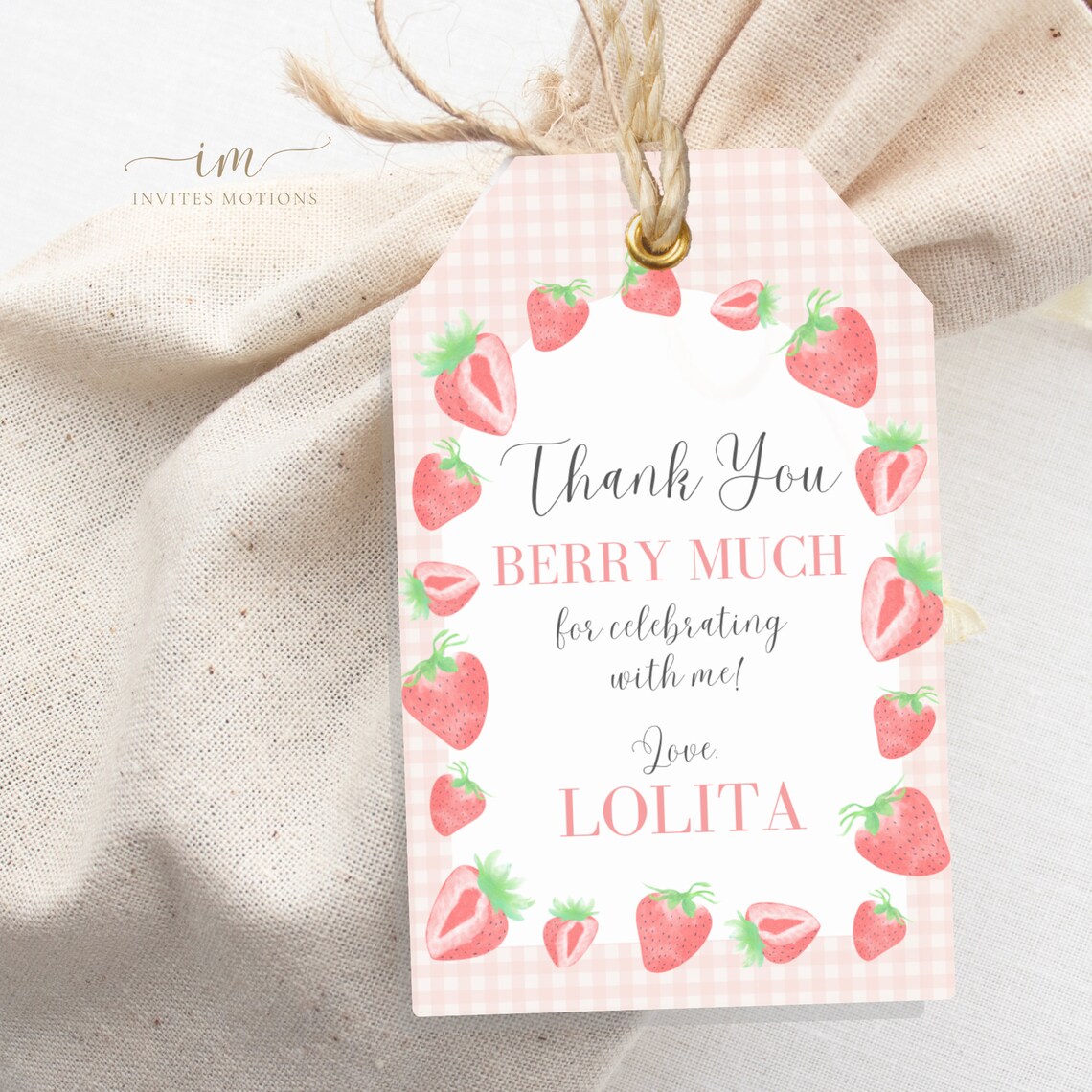 Pink Berry First Party Favor Tag for Strawberry Birthday Thank You Tag ...