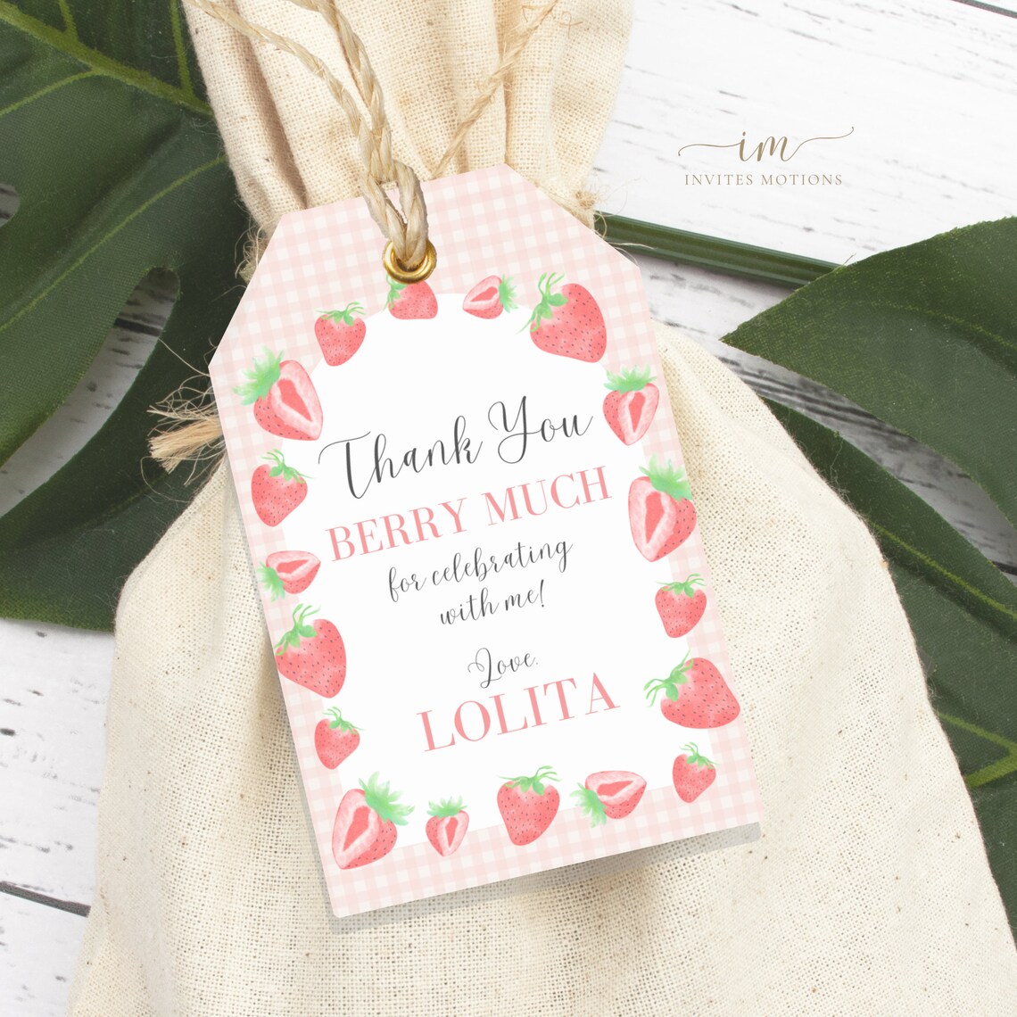 Pink Berry First Party Favor Tag for Strawberry Birthday Thank You Tag ...