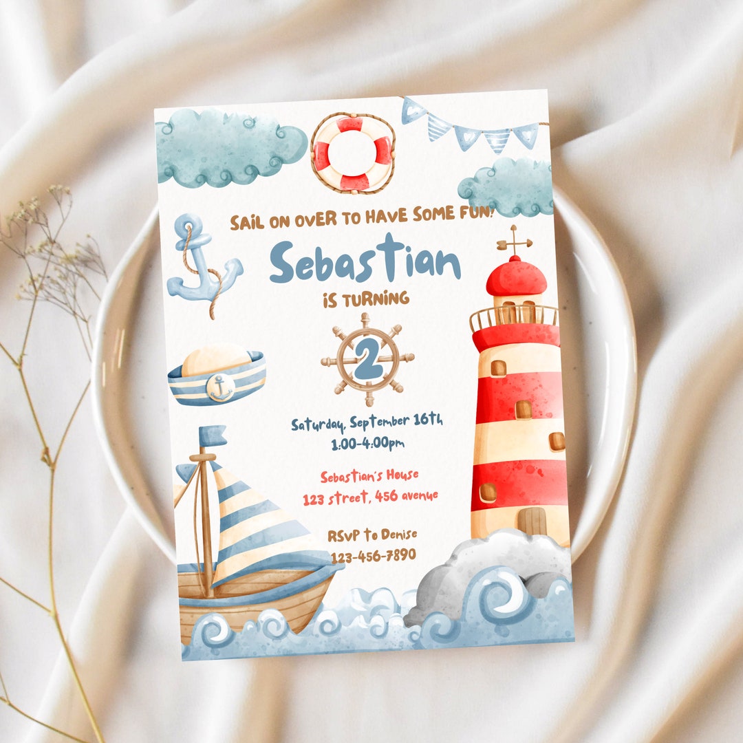 Nautical Birthday Invitation, Sailor Invitation Template, Sailing Boat ...