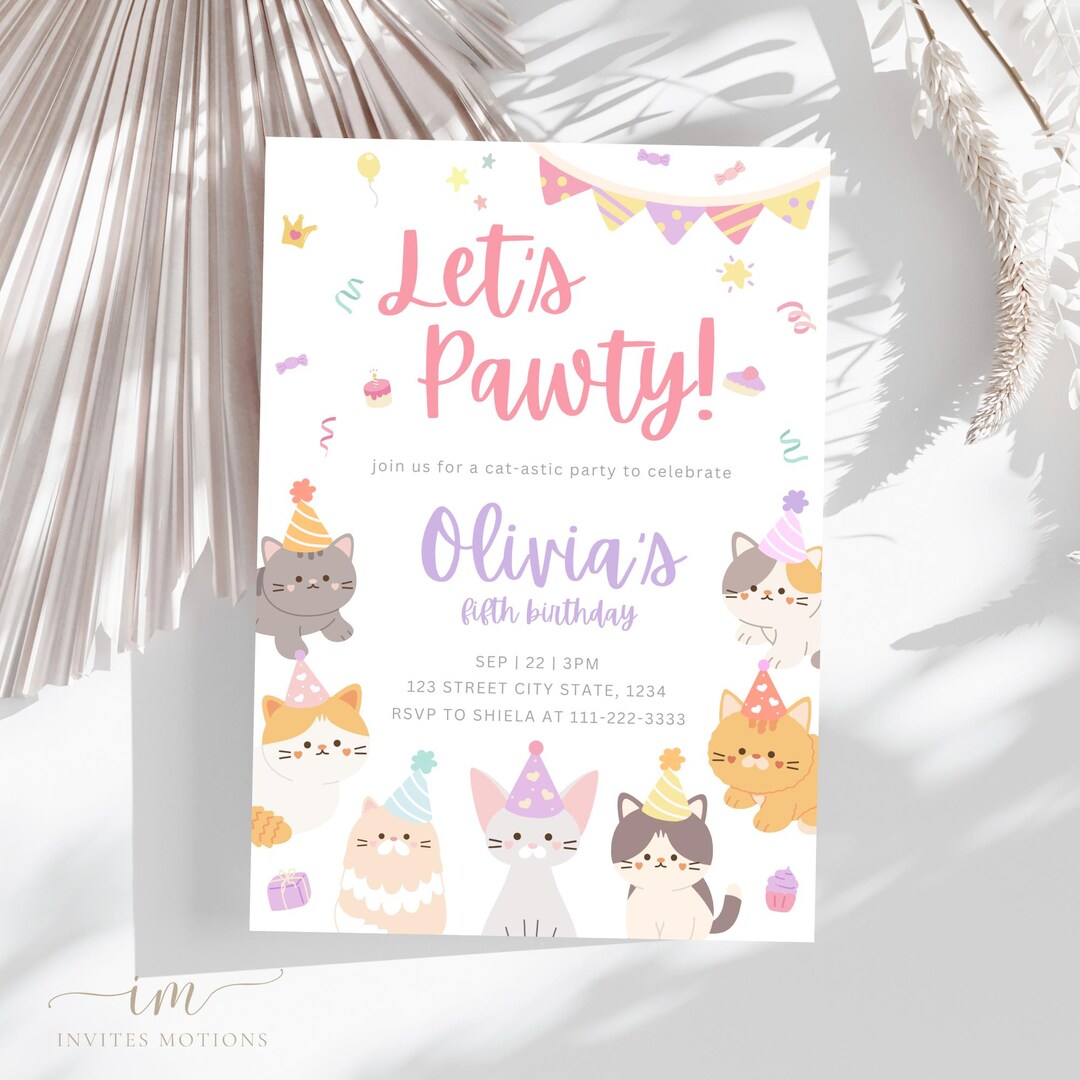 Cat Birthday Invitation, Cats Party Invitation, Kitten Party Invitation ...