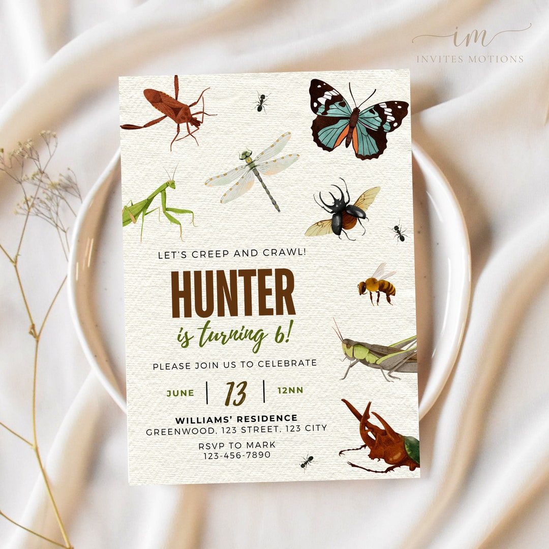 Editable Insect Bugs Birthday Invitation, Insects Party Invite ...