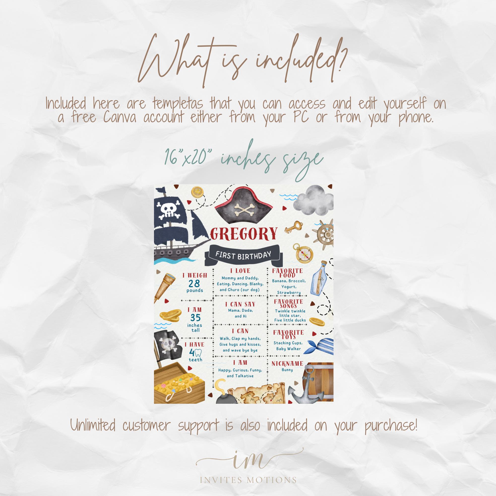 Editable Pirate First Birthday Milestone Template, Pirates Party ...