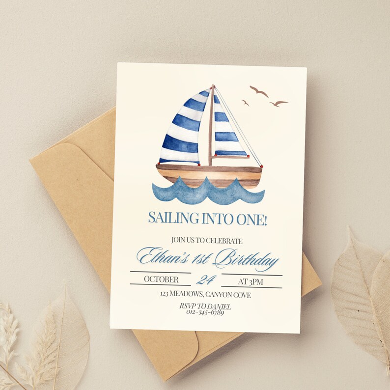 Sailor Birthday Invitation for Sailing Boat Invite Template Nautical ...