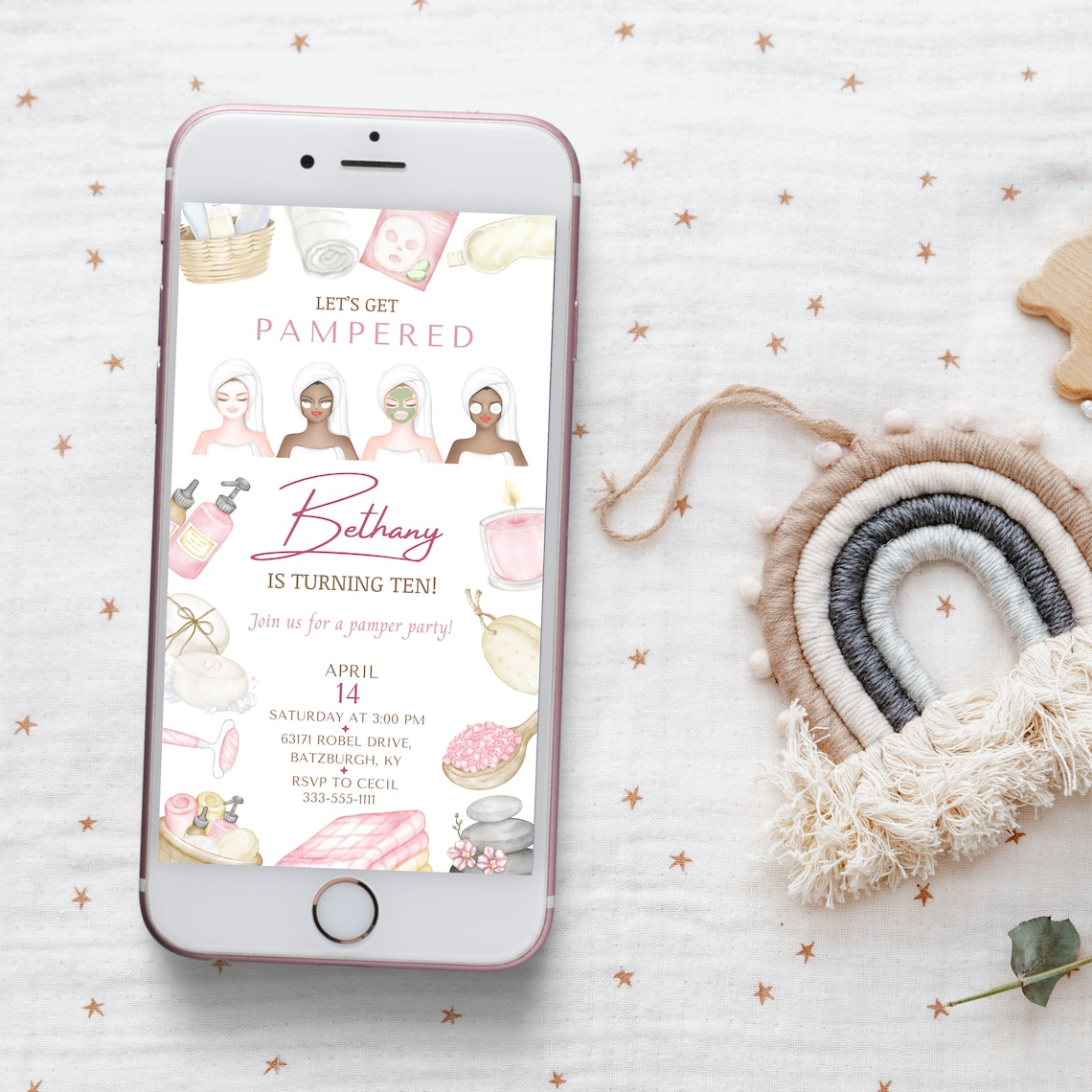 Editable Spa Birthday Digital Invitation for Pamper Party Evite ...