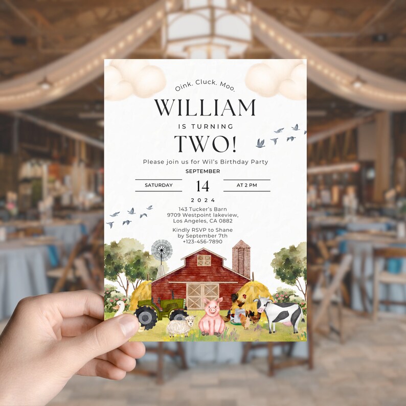 Barn Animals Birthday Invitation for Barnyard Invite Printable Template ...